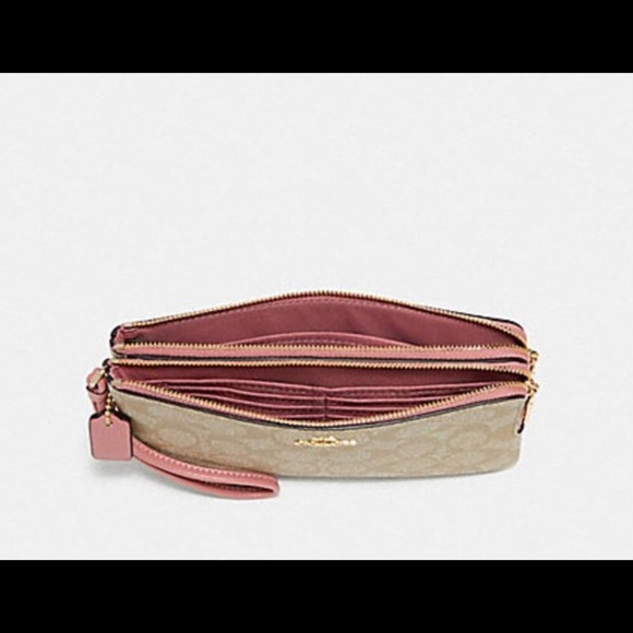 Coach | Bags | Coach Signature Pvc Double Zip Large Wallet Pink | Poshmark